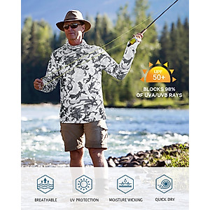 FISHEAL Men's Performance Fishing Hoodie Shirt - UPF 50+ Sun Protection Long Sleeve Thumbholes Shirts with Neck Gaiter