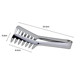 HornTide Stainless Steel Pasta Tongs Pack of 2 Piece Teethed Ends Design for Spaghetti Noodle Pastry Kitchen Serving Tong Set 8-inch 20cm