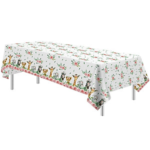 HIPVVILD Safari Tablecloth for Girls - Disposable Jungle Party Tablecover Supplies, Jungle Animal Safari Theme Birthday Baby Shower Table Cloth Decorations - 4 Pack (54in x 108in)