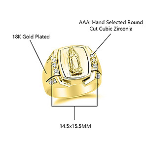 Savlano 18K Yellow Gold Plated Lady of Guadalupe Virgin Mary with Round Cut Cubic Zirconia Women Religious Signet Ring (7)