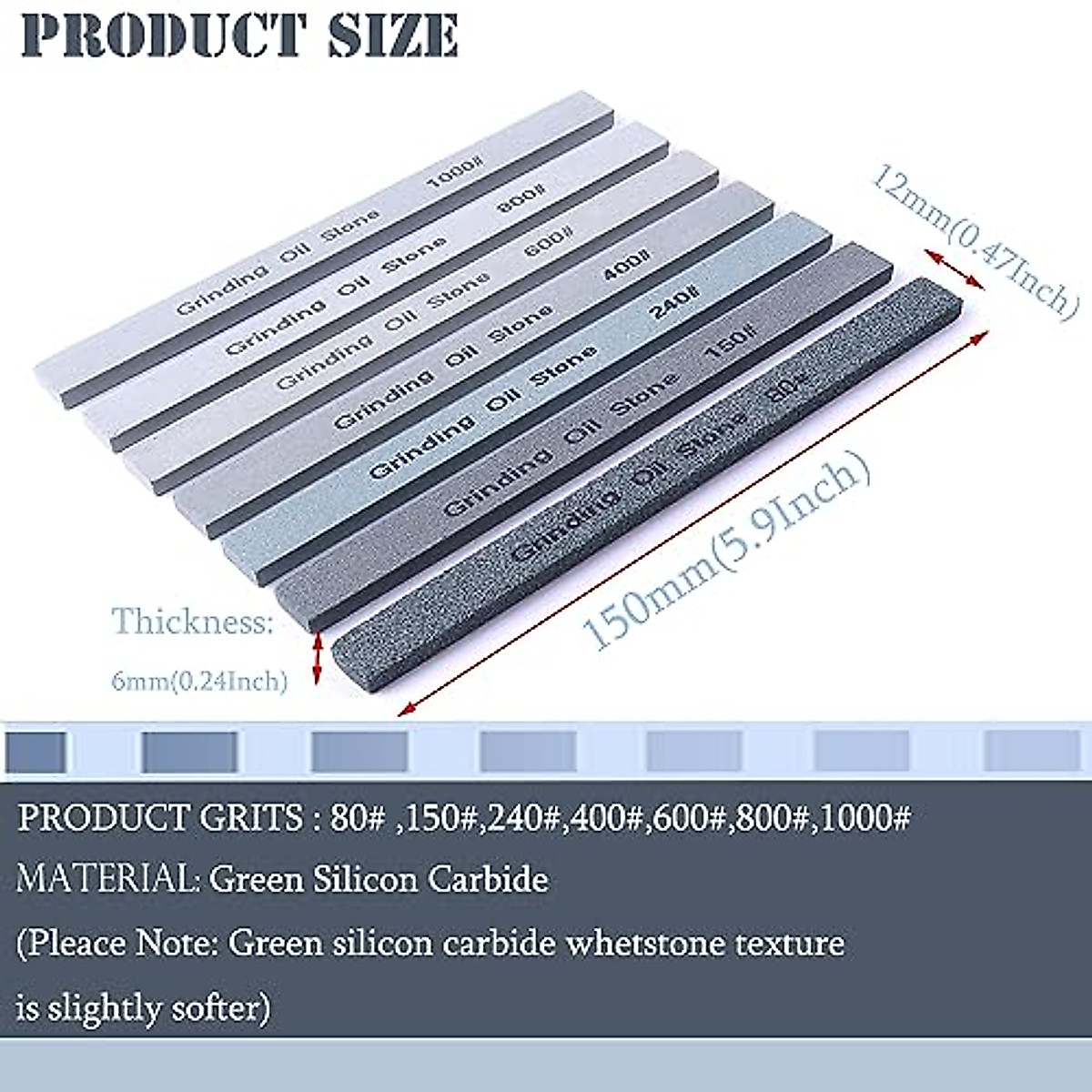 CBRIGHT 7pcs Knife Sharpening Stone Set,7 Grit Green Silicon Carbide Whetstone Stick Honing Stone for Knife,Scissor,Moldel and Bladed Tools 80# 150# 240# 400# 600# 800# 1000# (5.9x0.47x0.24Inch)