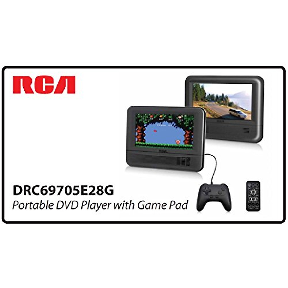 RCA (DRC69705E28G) - 7” Dual Screen Mobile DVD Player System & Game Pad - Set of Two 7-Inch Screens, (6-Piece Kit)