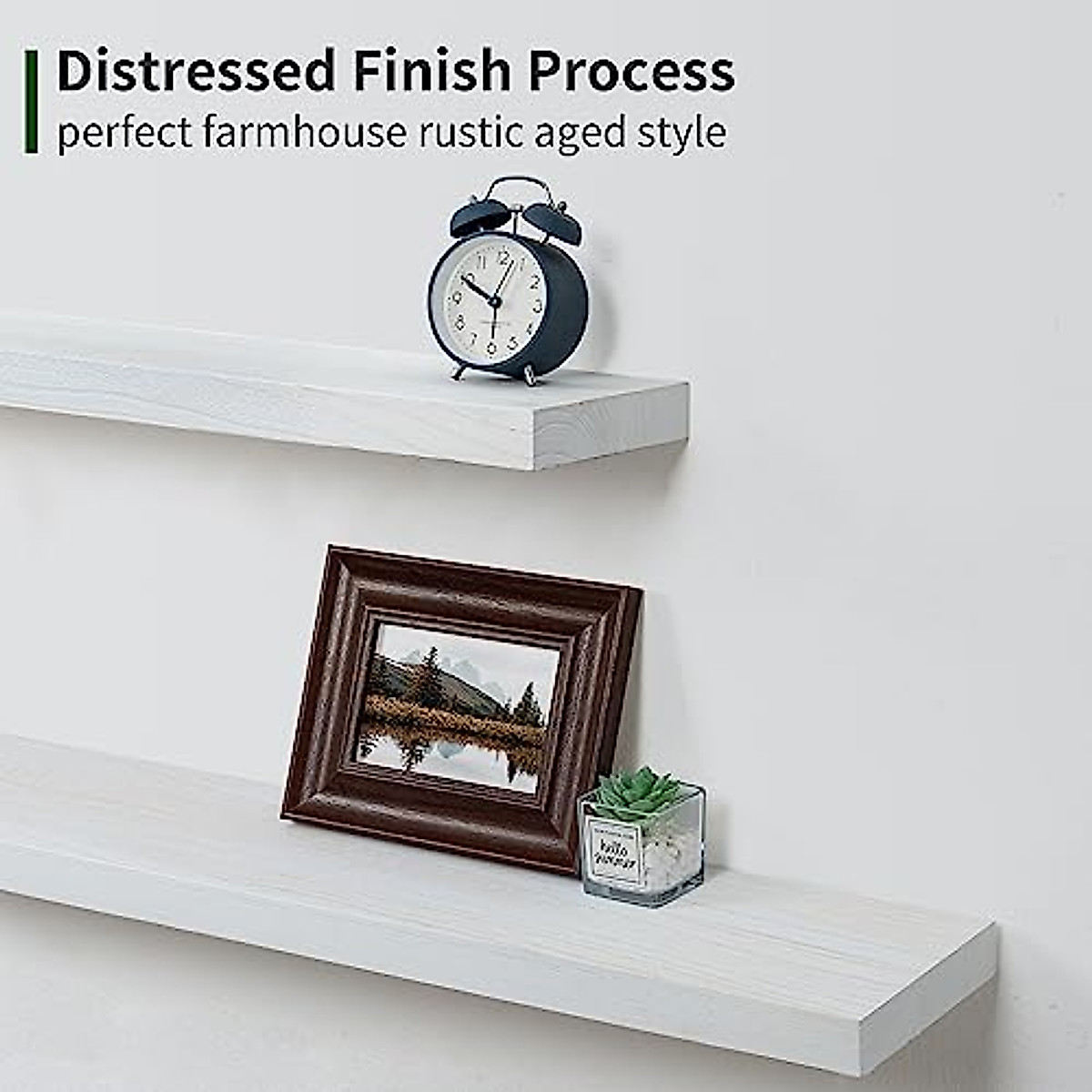 Marsmiles White Floating Shelves, 17 Inch Wall Shelf Set of 3, Rustic Wood Shelves for Wall Storage, Wall Mounted Wooden Display Shelf for Bathroom Bedroom Kitchen Garage, Washed White