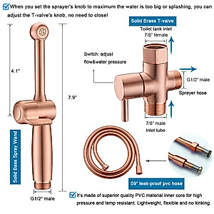 Bidet Sprayer for Toilet,Handheld Bidet Toilet Water Sprayer,Cloth Diaper Bathroom Bidet Attachment Sprayer Set with Jet Spray Adjustable Rose Gold Solid Brass for Personal Hygiene