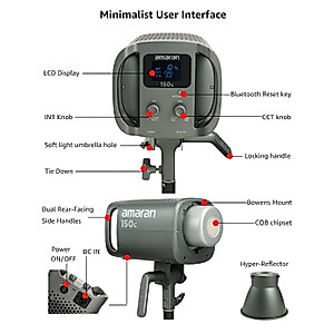 Aputure amaran 150c Video Light,RGB Studio Light 150W Output Bowens Mount Point-Source LED video light,15,610 lux @ 1m 2,500K ~7,500K CCT,APP Control 9 System FX Photography Lighting(amaran 150c Gray)