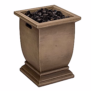 Endless Summer 15 Inch 10,000 BTU LP Gas Outdoor Concrete Style Fire Column Patio Heater with Integrated Ignition and Black Fire Glass, Brown