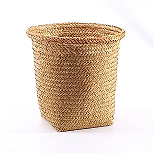 ARTIBETTER 2pcs Seagrass Waste Basket Woven Trash Can Garbage Container Bin Wicker Rattan Laundry Hamper Plant Pot Holder Sundries Storage Basket for Kitchen Bathroom Home Office