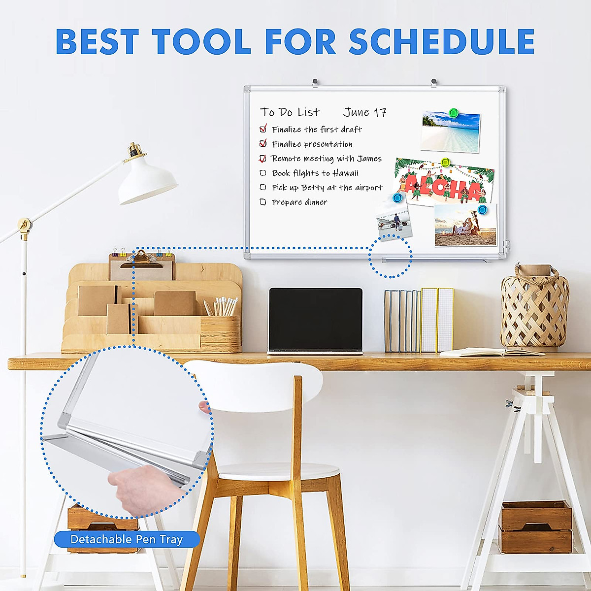 Magnetic White Board 24 x 18 Dry Erase Board Wall Hanging Whiteboard with 3 Dry Erase Pens, 1 Dry Eraser, 6 Magnets, 2' x 1.5' Message Scoreboard for School Home Office