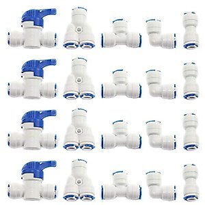 DGZZI 1Set 20-Pack Reverse Osmosis Aquarium Quick Fittings With Locking Clips 1/4" OD RO Water Filter Hose Tube Plastic Connectors