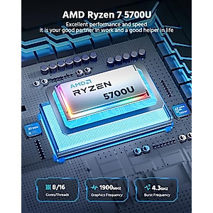 KAMRUI Mini PC Ryzen 7 5700U(8C/16T, up to 4.3GHz), Windows 11 Mini Computer 16GB DDR4 RAM 512GB M.2 2280 NVME SSD Mini PC Gaming, 4K Dual Display Mini Desktop Support WiFi6/BT5.2/Dual Channel