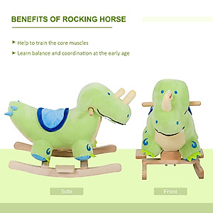 Qaba Kids Plush Ride-On Rocking Horse Toy Dinosaur Ride on Rocker Green with Realistic Sounds