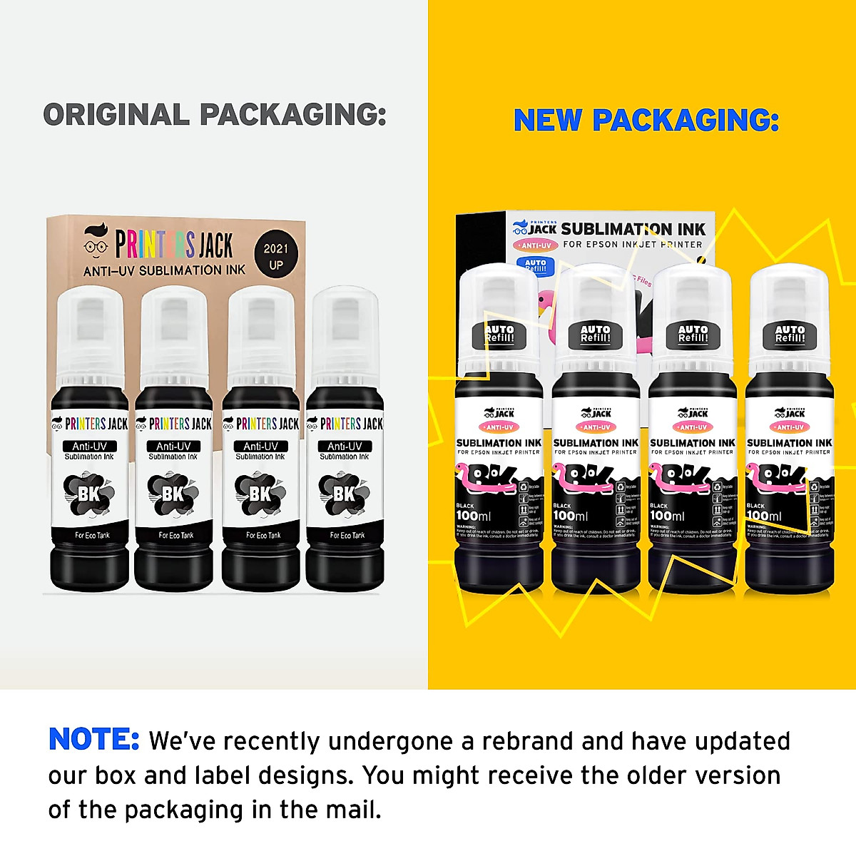 Printers Jack Black Sublimation Ink Refill for Supertank Printer ET-2720 ET-2760 ET-2750 ET-4700 ET-3760 400ml/Anti-UV/Upgrade Version/ICC-Free