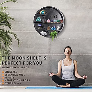 Myuilor Wooden Moon Shelf, 15.75Inch Crescent Moon Shelf for Crystals, Stones & Essential Oils, Crystal Shelf Display Pine Floating Circle Shelf, Crystal Moon Shelves
