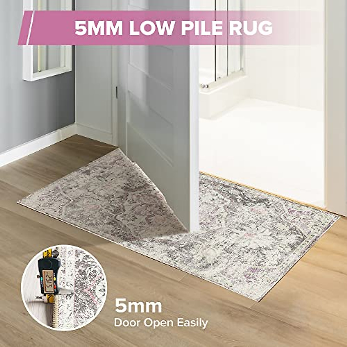 Pajata 5X7 Vintage Moroccan Persia Area Rug - Non-Slip, Non-shed, Stain Resistant, Distressed for Bedroom Kitchen and Living Room(Purple)