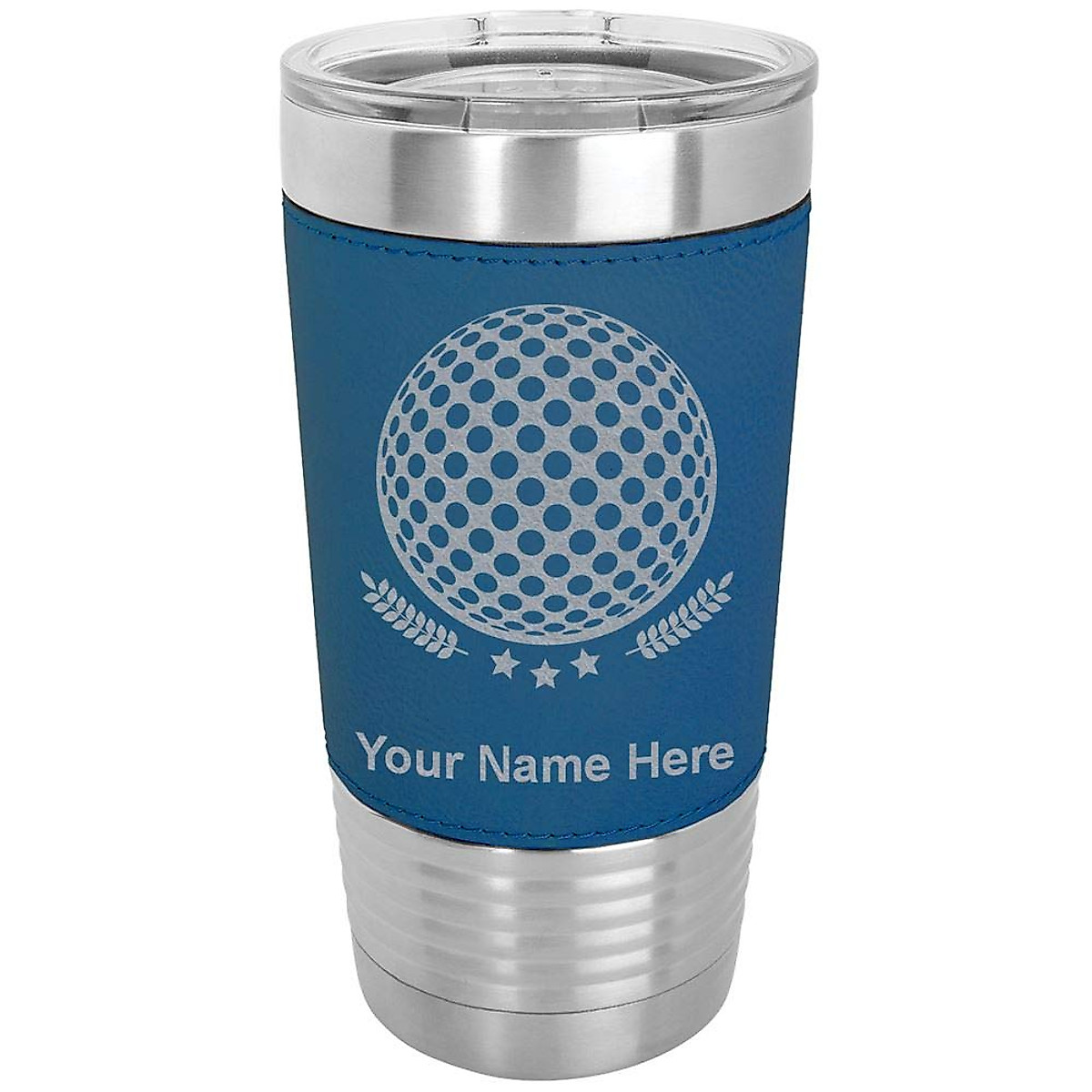 LaserGram 20oz Vacuum Insulated Tumbler Mug, Golf Ball, Personalized Engraving Included (Faux Leather, Blue)