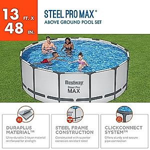 Bestway Steel Pro MAX 13 Foot x 48 Inch Round Metal Frame Above Ground Outdoor Swimming Pool Set with 1,000 Filter Pump, Ladder, and Cover
