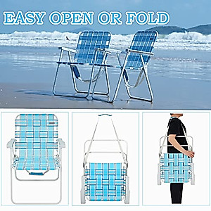 #WEJOY Lightweight Webbing Beach Chair Folding Webbed Beach Chairs Ultralight Web Lawn Chair Portable High Back Camping Chairs Outdoor Folding Chairs for Sand, Concert, Garden, Grey/Blue