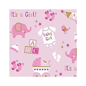 Amscan Baby Girl Gift Wrap Party Supplies, 16' x 30", Multicolor