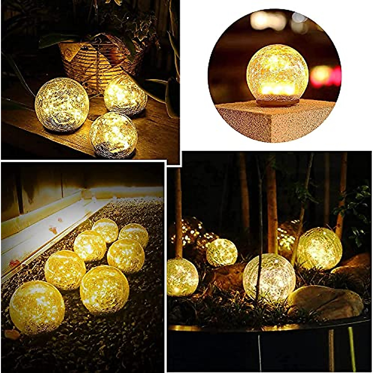 Garden Solar Ball Lights Outdoor Waterproof, 60 LED Cracked Glass Globe Solar Power Ground Lights for Path Yard Patio Lawn, Outdoor Decoration Landscape Warm White(2 Pack 5.9'')