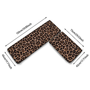 YouTary Cool Cheetah Leopard Pattern Kitchen Rug Set 2 PCS Floor Mats Washable Non-Slip Soft Flannel Runner Rug Doormat Carpet for Kitchen Bathroom Laundry