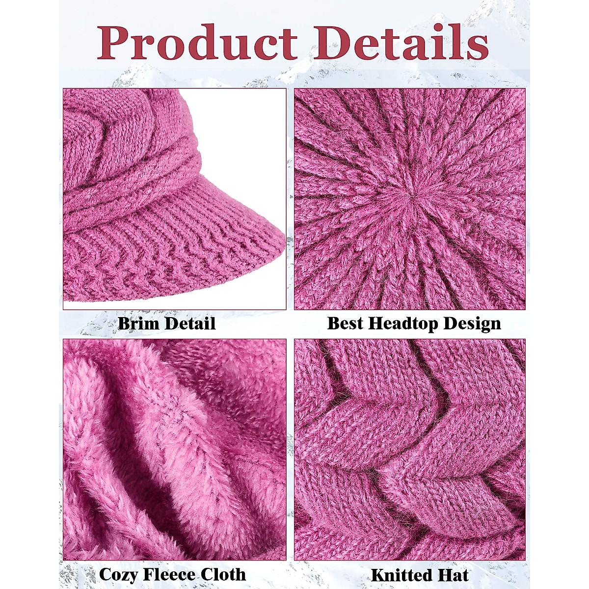 Newcotte Women Winter Hat 4 Pcs Knitted Caps with Visor 2024 Warm Hats for Women Beanies for Winter Cold Weather(Black, Beige, Purple, Gray)