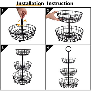 weharnar 3 Tier Fruit Basket for Kitchen, Detachable Fruit Holder, Black Fruit Stand, Wire Vegetable Basket, Large Capacity Fruit Bowl for Kitchen Counter, Kitchen & Home Decor