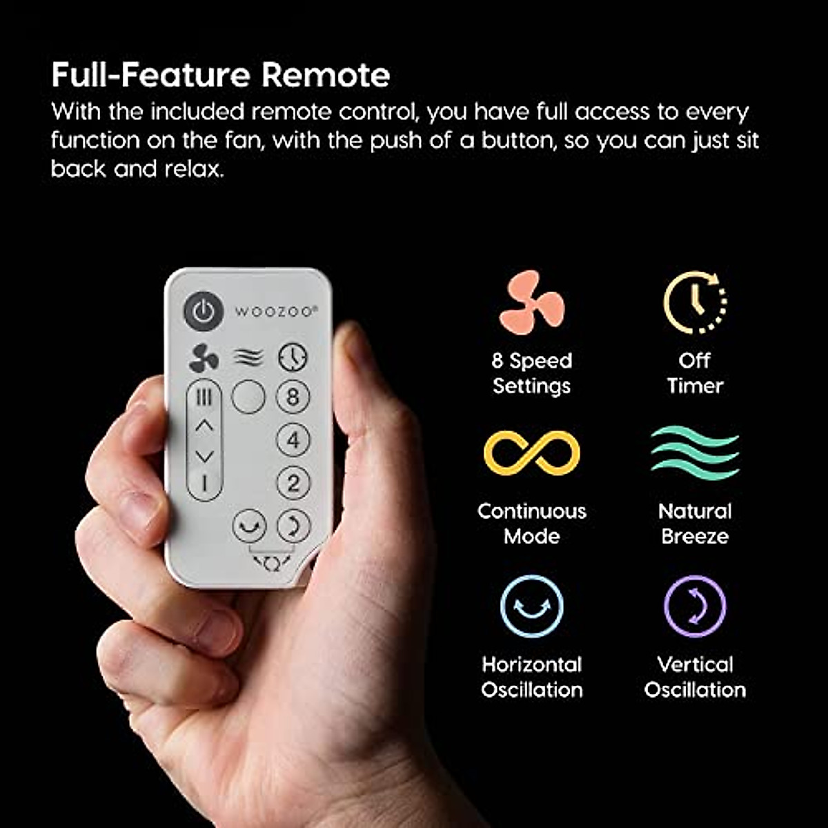 IRIS USA WOOZOO Oscillating Fan, Vortex Fan, DC Motor Quiet and Eco Friendly, 22 dB on Low, 6-in-1 Fan w/ Remote/ 8 Speed Settings, 82 ft Max Air Distance, Medium, White (594343)