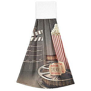 ATTX Set of 2 Movie Theater Popcorn Hanging Tie Towels Absorbent Soft Coral Velvet Kitchen Hand Towel Dish Wipe Cloth for Kitchen Bathroom