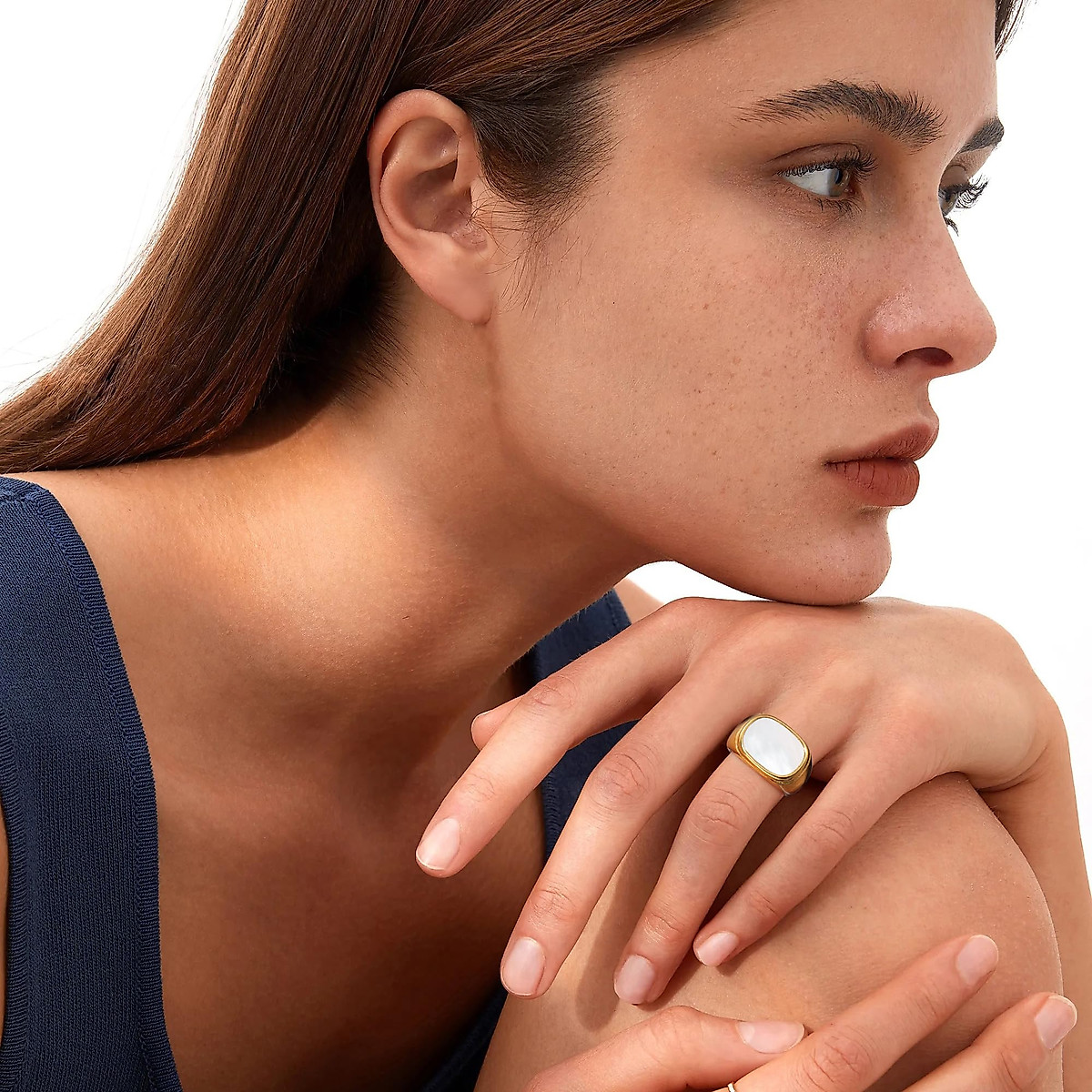 YeGieonr Gold Rings for Women Trendy Non-tarnish Chunky Gold Plated Ring, Waterproof Stainless Steel Gold Jewelry Gift