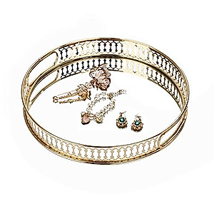 Hipiwe Mirror Vanity Tray - Round Metal Makeup Tray Jewelry Trinket Tray, Cosmetic Perfume Tray for Dresser Bathroom Bedroom Countertop Organizer Tray