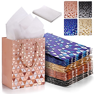 Lawei 28 Pack Gift Bags with Tissue Paper, Premium Medium Size Gift Bag with Handles, Colorful Paper Bags for Parties, Wedding, Birthday, Baby Shower, Christmas, Valentines Day, 7" X 4" X 9", 4 Color