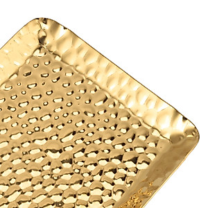 Fdit 25x11cm Towel Hammering Trays,Stainless Steel Multipurpose Dishwasher Safe Dessert Tray That Suitable for Family Restaurant Use (Gold)