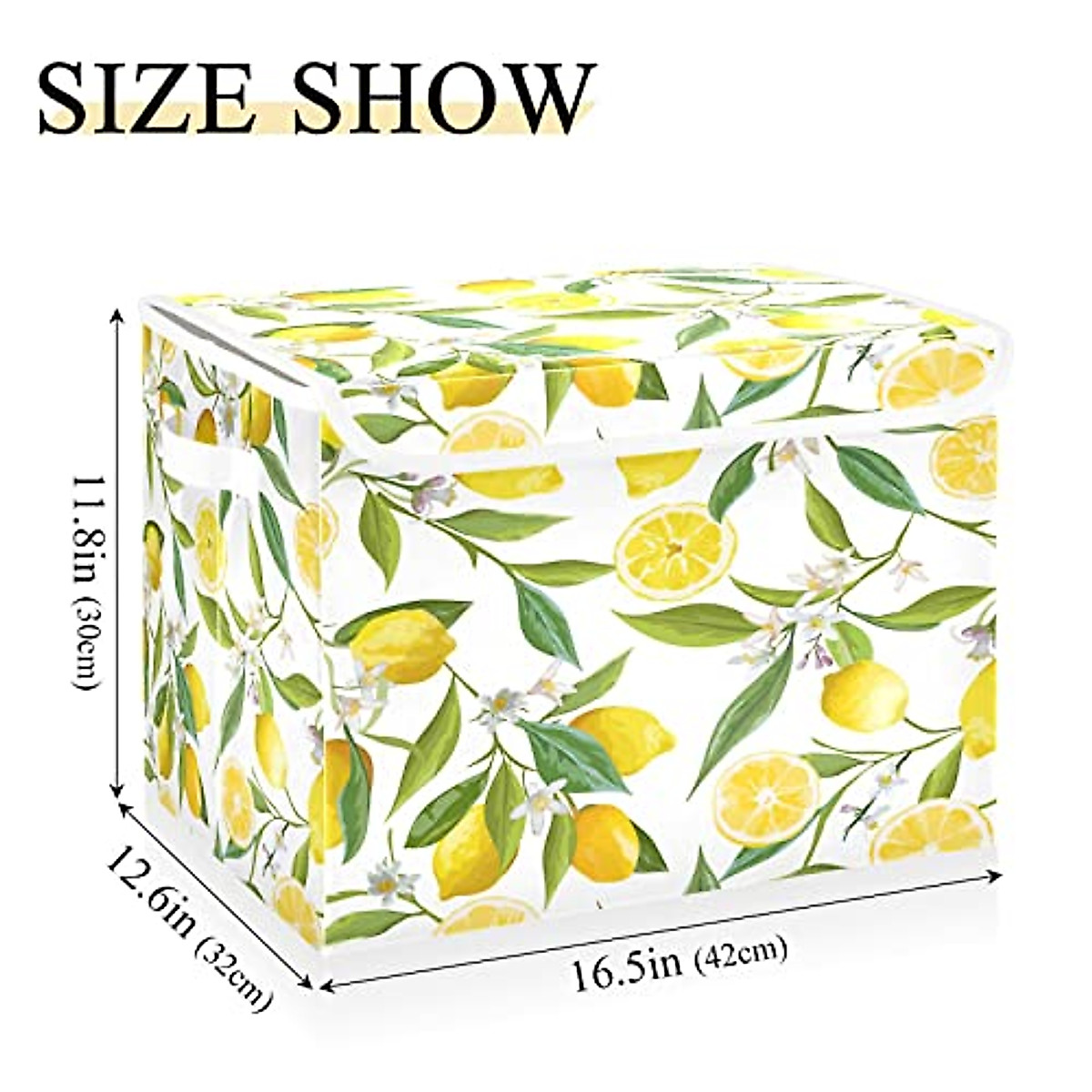 Storage Bins with Lid, Lemon Tree Flower Leaves Storage Box Organizer Toys Bedroom Nursery, 16.5"x12.6"x11.8" Large Collapsible Storage Cube for Home Office Closet Shelf