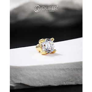 OUFER 14K Solid Gold Clea CZ Replacement Ball Externally Threaded for Belly Button Rings (Gold)