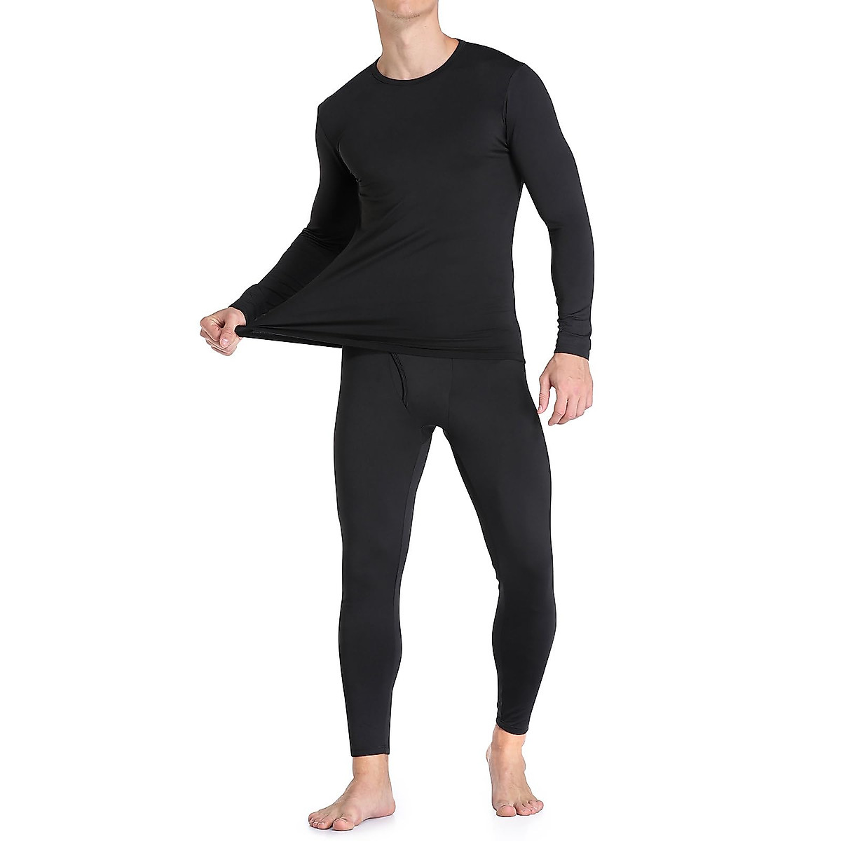 WEERTI Thermal Underwear for Men Long Johns Mens with Fleece Lined, Base Layer Men Cold Weather Top Bottom (Black S)