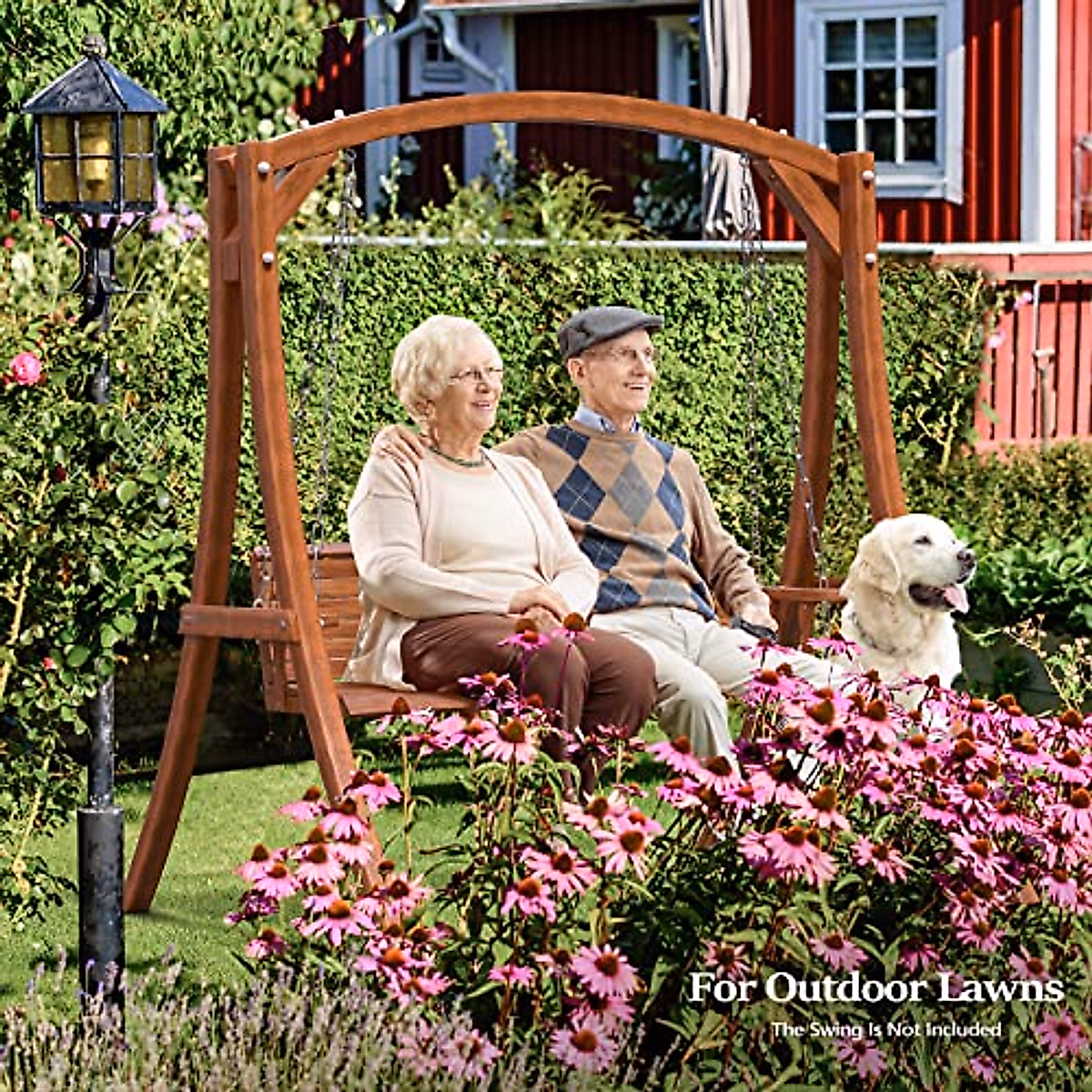 VINGLI Heavy Duty Wooden Swing Frame for Adults Kids, Strong A-Frame Porch Swing Bench Stand for Indoor & Outdoor, Curved Arc Top Design, Supports Up to 660 LBS