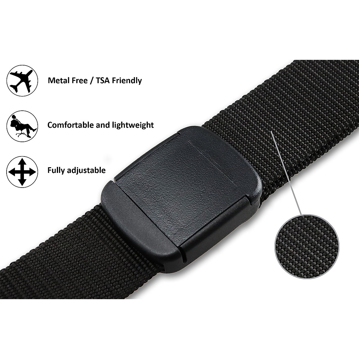 Hiker Belt Nylon Blend Outdoor Web Adjustable Buckle (Black)