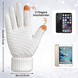 4 Pieces Winter Hat and Gloves Set Women Beanie Hat Gloves Skull Cap Touchscreen Gloves for Women Girl Lady Couple (White and Grey)