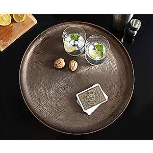 Kate and Laurel Stovring Mid-Century Round Metal Tray, 16 Inch Diameter, Bronze, Modern Tray for Serving, Storage, and Display