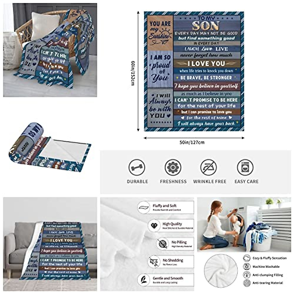 Tsefiwo to My Son Blanket Son Gifts from Mom Gifts for Son from Mom Dad Happy Birthday Gifts for Son Graduation Gifts for Son, Gifts for Father's Day Blanket 60x50 Inch