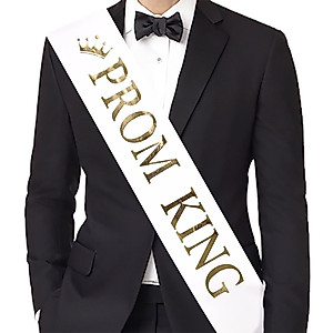 TTCOROCK "Prom King" and "Prom Queen" Sashes - Graduation Party School Party Accessories, White with Gold Print