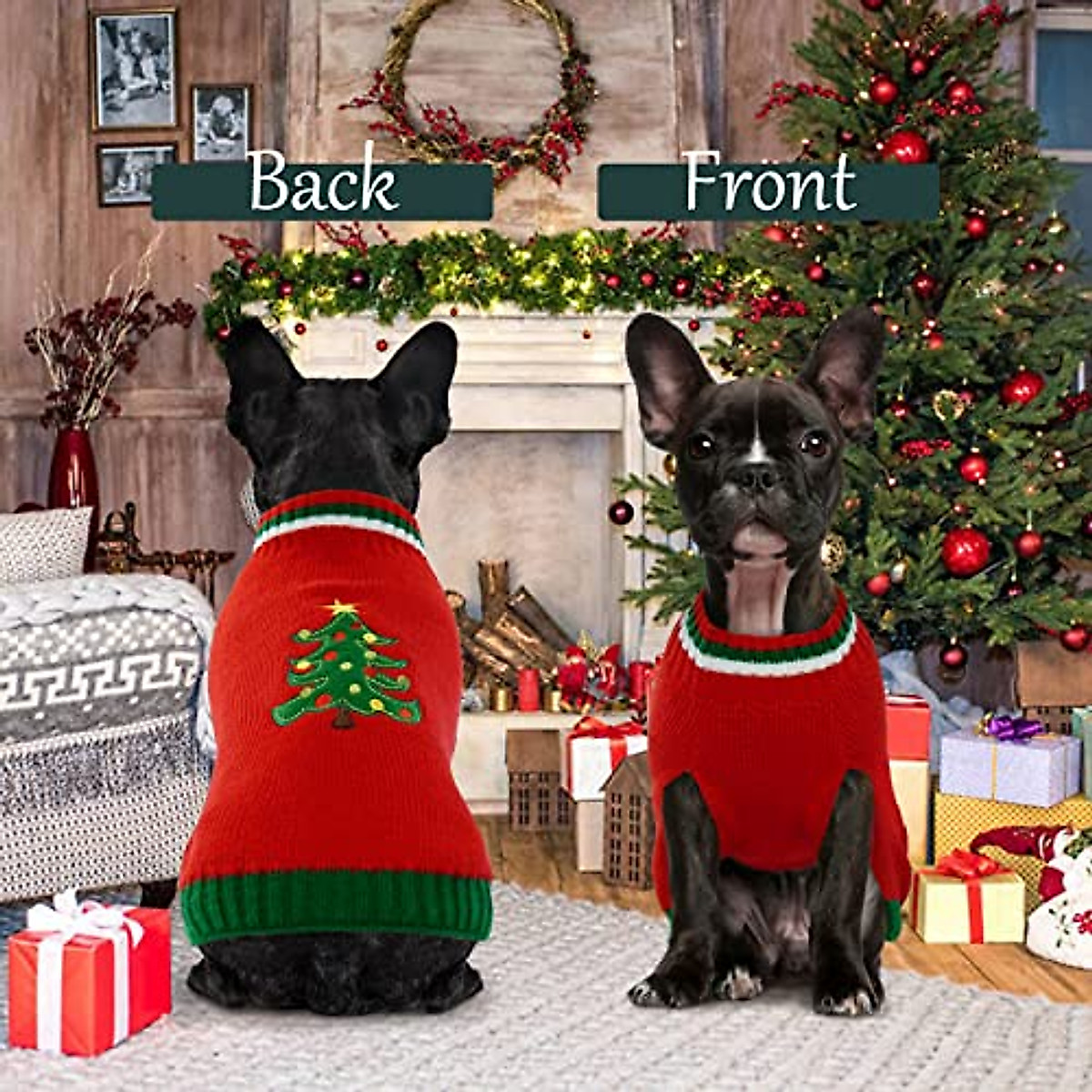 Kuoser Dog Christmas Sweater, Knitted Pet Sweater with Xmas Tree Pattern, Warm Winter Puppy Clothes for Small Medium Dogs Cats Soft Sweater Clothing for Girls Boys Red S-2XL (Red L)