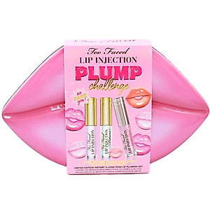 Too Faced Lip Injection Plump Challenge Instant & Long-Term Lip Plumper Gift Set: Lip Injection Plumping Lip Gloss, Extreme Lip Plumper, Maximum Plump Extra Strength Lip Plumper, 3 Count (Pack of 1)