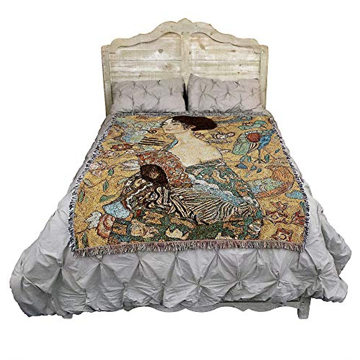 Pure Country Weavers Lady with Fan Blanket by Gustav Klimt - Fine Art Gift Tapestry Throw Woven from Cotton - Made in The USA (72x54)