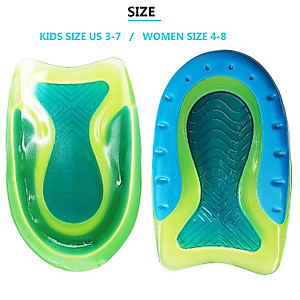 Kids Heel Cups for Heel Pain Sport Shock Absorbing Lightweight Gel Heel Inserts for Kid's with Sensitive Heels, Heel Spurs, Plantar Fasciitis, or Ankle Pain (1 Pairs Kid's Size 3-7 / Women 4-8)