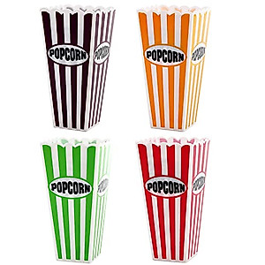 Jucoan 16 Pack Plastic Open-Top Popcorn Box, 7.5 x 3.5 Inch Reusable Popcorn Containers for Movie Night, Party