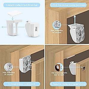Child Magnetic Cabinet Locks (10 Locks and 2 Keys) -Baby Proofing Cabinet Latch Locks with Lighting Function, Fit Most Cabinets and Drawers
