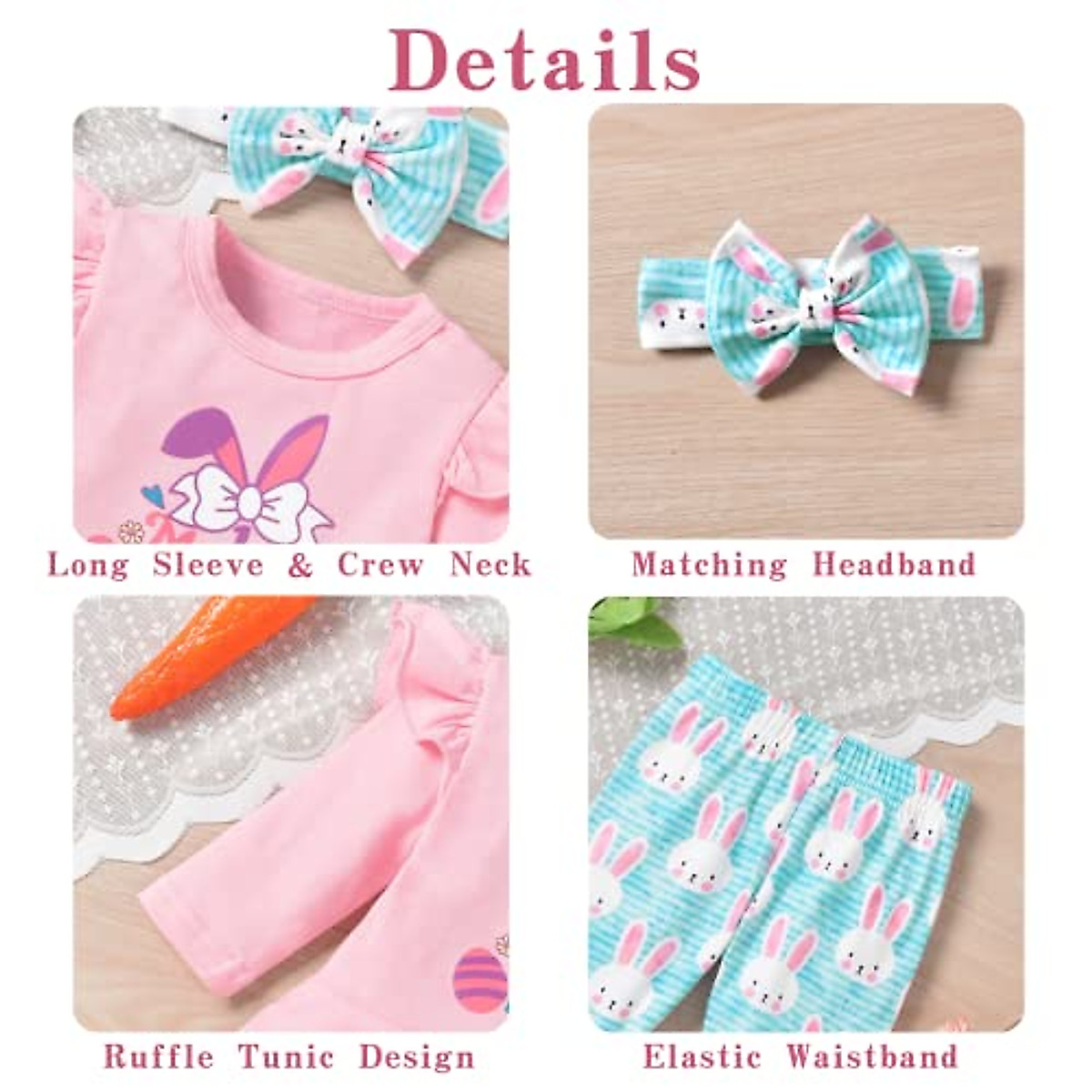 Aalizzwell 3-6 Months Baby Girl Easter Clothes Infant Girls First Easter Outfit My Tunic Rabbit Clothing Set Bunny Blue