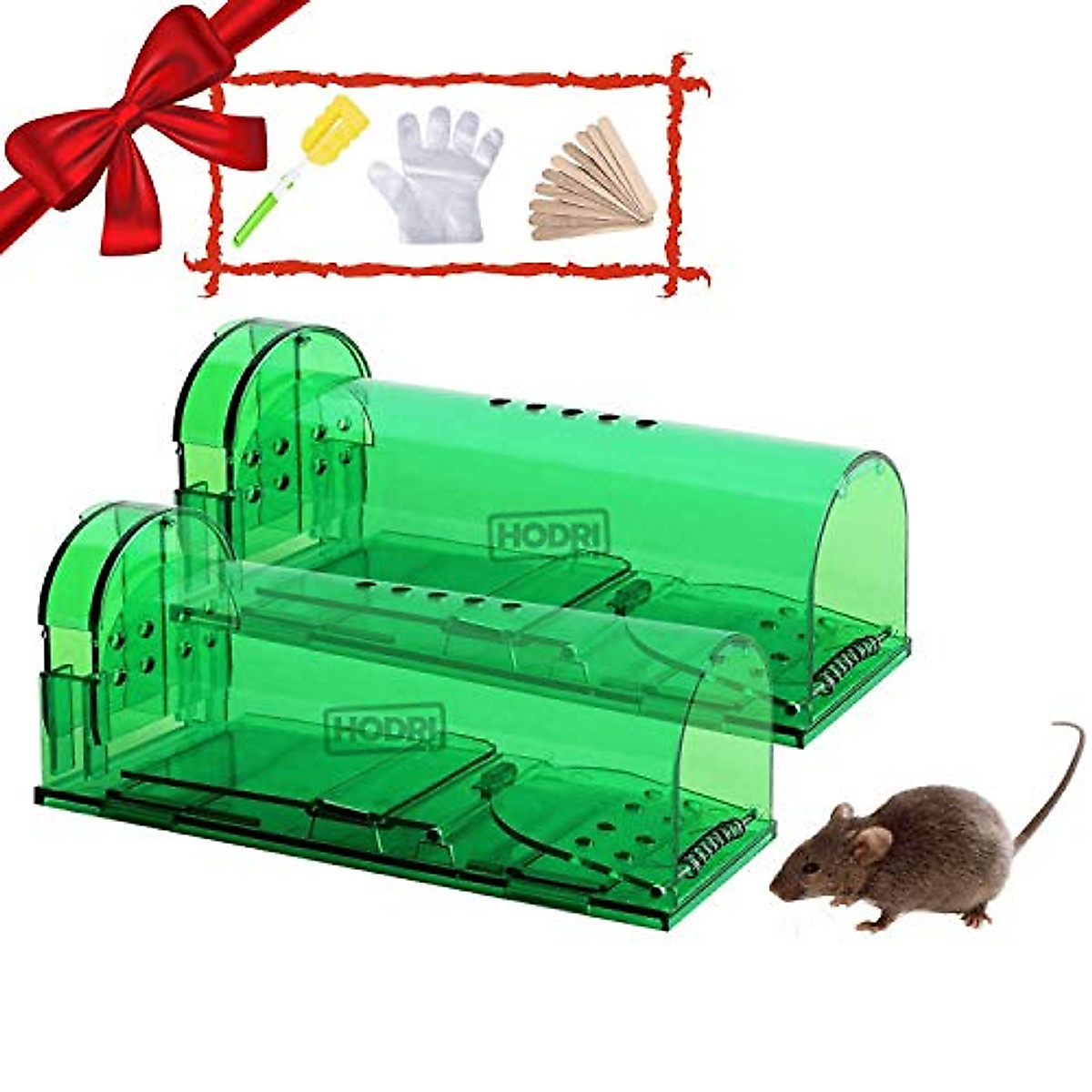 Humane Smart No Kill Mouse Trap, Cruelty Free Live Catch and Release, Easy to Set for Small Rodents Such as Mouse Mice Vole Mole Chipmunk, Reusable for Kitchen Garden Storage Garage (Green - (2 pcs))