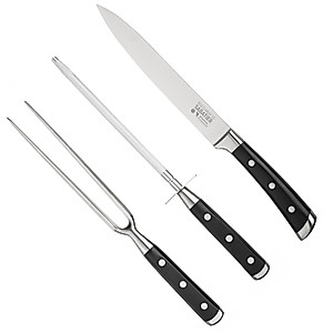 Sabatier Turkey Carving Knife Set for Meat - Carving Knife and Fork Set - Meat Carving Kit with Sharpening Steel - Set of 3 - Carving Sets for Meat - Cuts Meat Like Butter - Wooden Gift Box